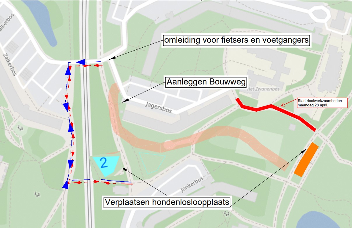 Omleiding en werkzaamheden Bossenpark